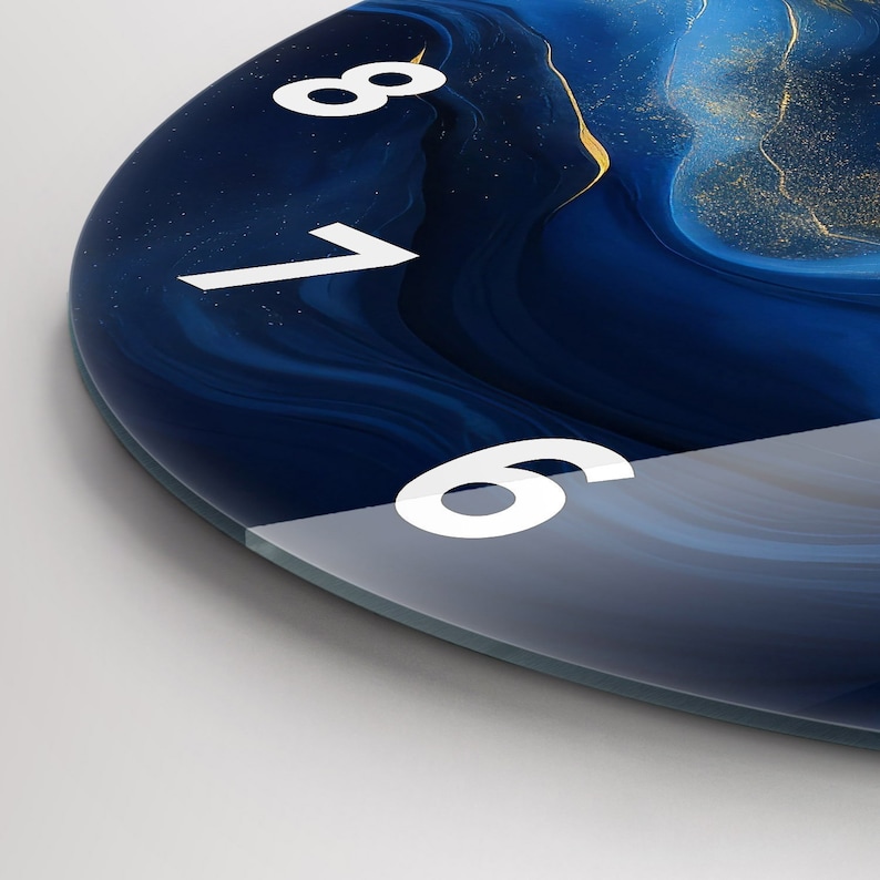 Blue Marble Glass Clock, Blue Modern Wall Clock, Unique Wall Clock ...