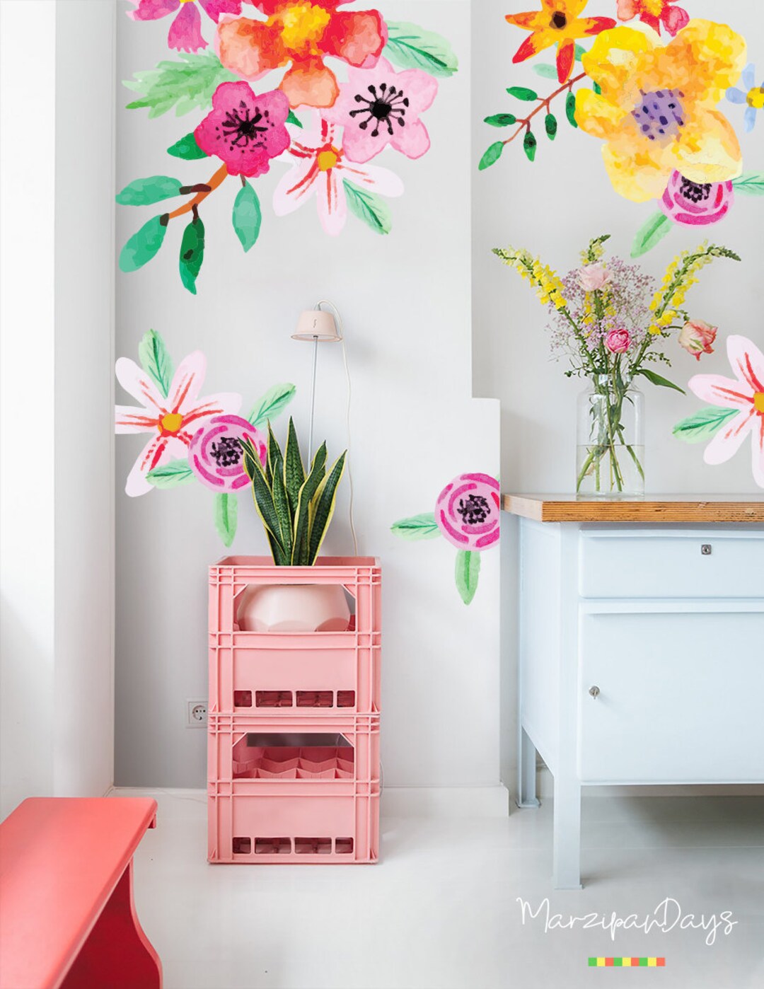 Colorful Florist Dream Vinyl Set, Peel and Stick, Charming Decoration ...
