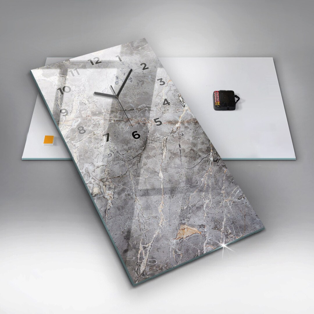 Marble Stone Glass Clock, Gray Modern Wall Clock, Unique Wall Clock ...