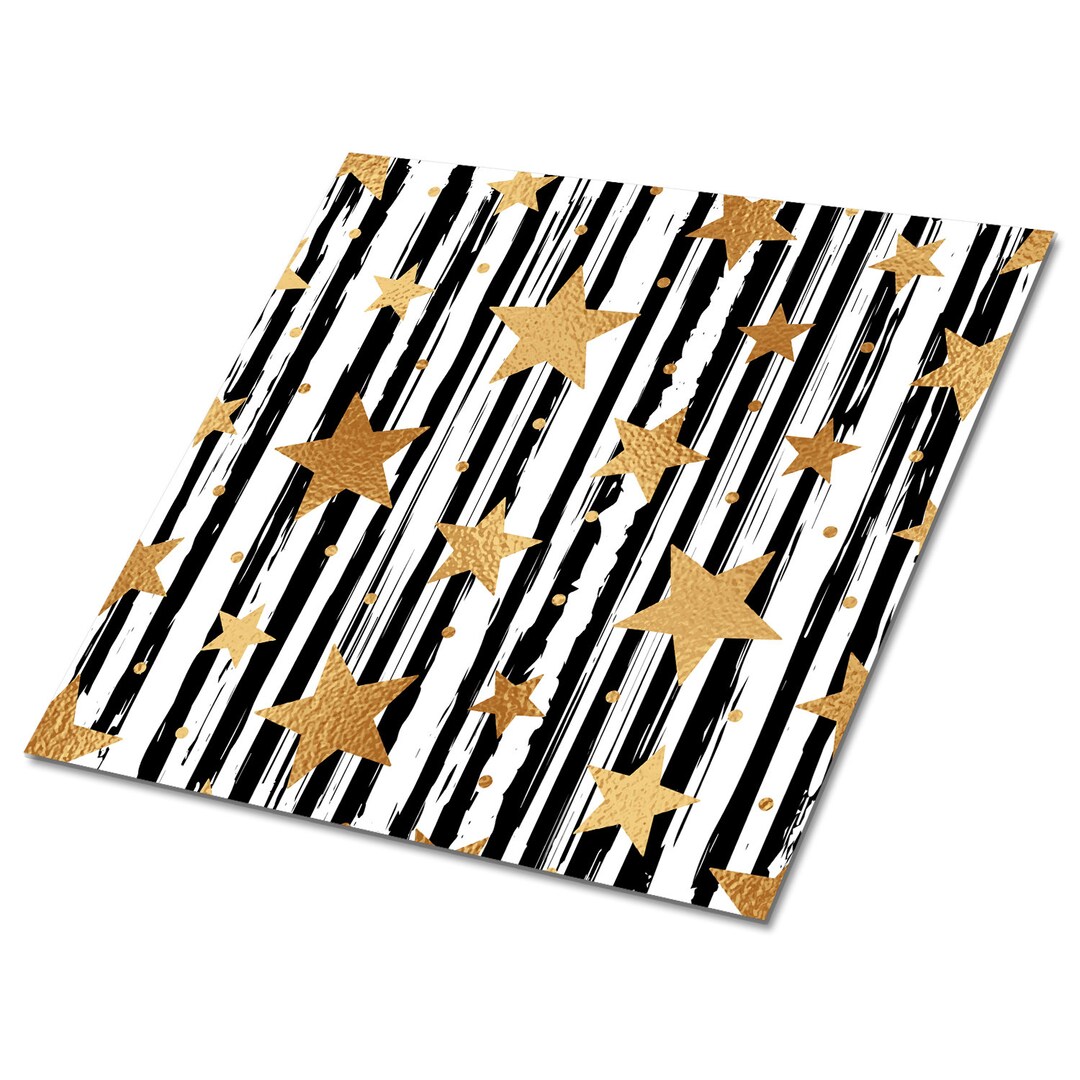 Lines and Stars Vinyl Tiles Flooring, Gold Vinyl Floor Tiles, Black ...