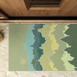 Abstract Mountains Outdoor Rug, Green Welcome Rug, Landscape Entrance ...