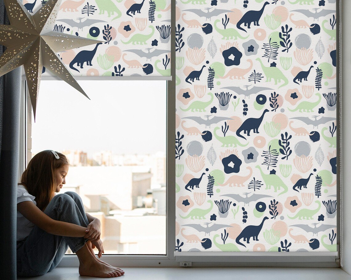 Blinds, Light Diffusing and Room Darkening, Colorful Dinosaurs, Green ...