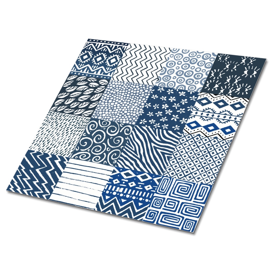Pattern Mix Vinyl Tiles, Blue Vinyl Tiles Flooring, White Vinyl Wall ...