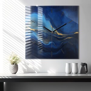 Blue Marble Glass Clock, Blue Modern Wall Clock, Unique Wall Clock ...
