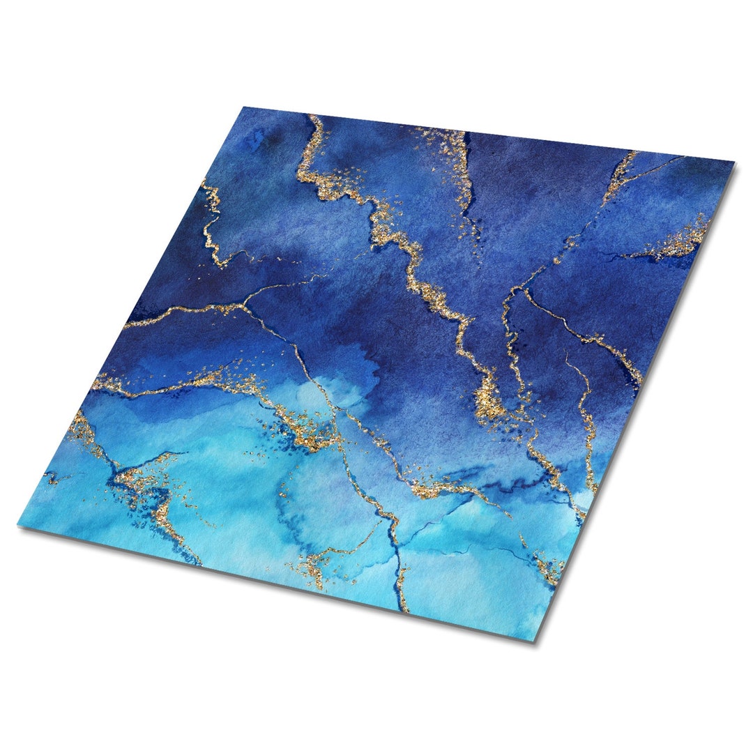 Blue Marble Vinyl Tiles Flooring, Blue Vinyl Tiles Flooring, Gold Vinyl ...