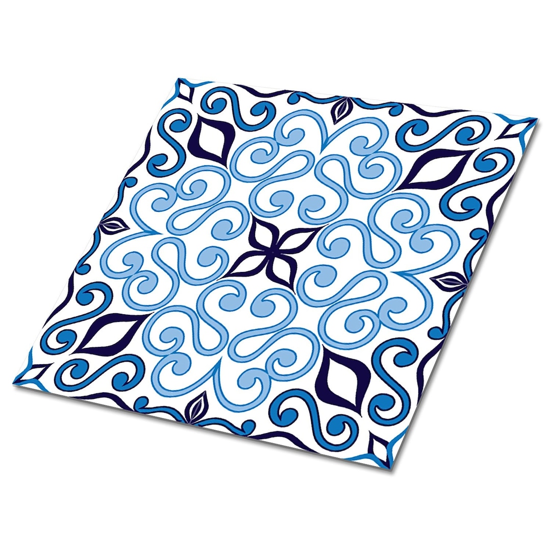 Beautiful Ornament Pattern Vinyl Floor Tiles, Blue Vinyl Tiles Flooring ...