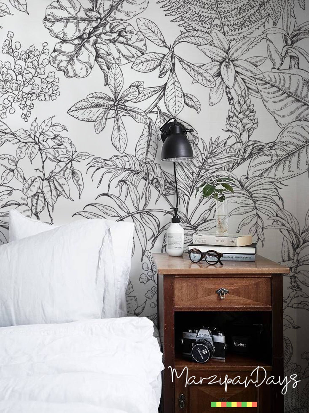Sketch Tropical Drawing Wallpaper, Removable Wallpaper, Hand Drawn Wall ...