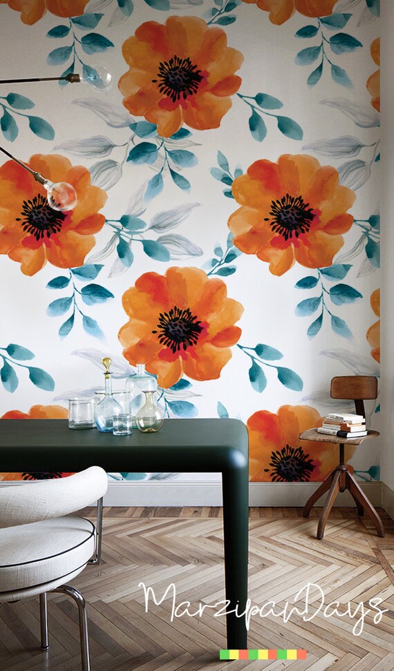 Wallpaper Wall Décor Sicily Orange Wallpaper Peel and Stick Floral ...