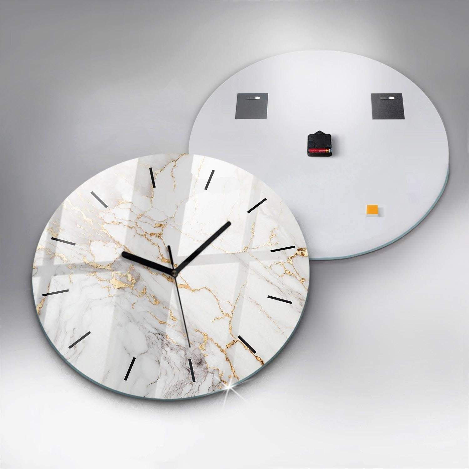 Decorative Marble Glass Clock, White Modern Wall Clock, Unique Wall ...