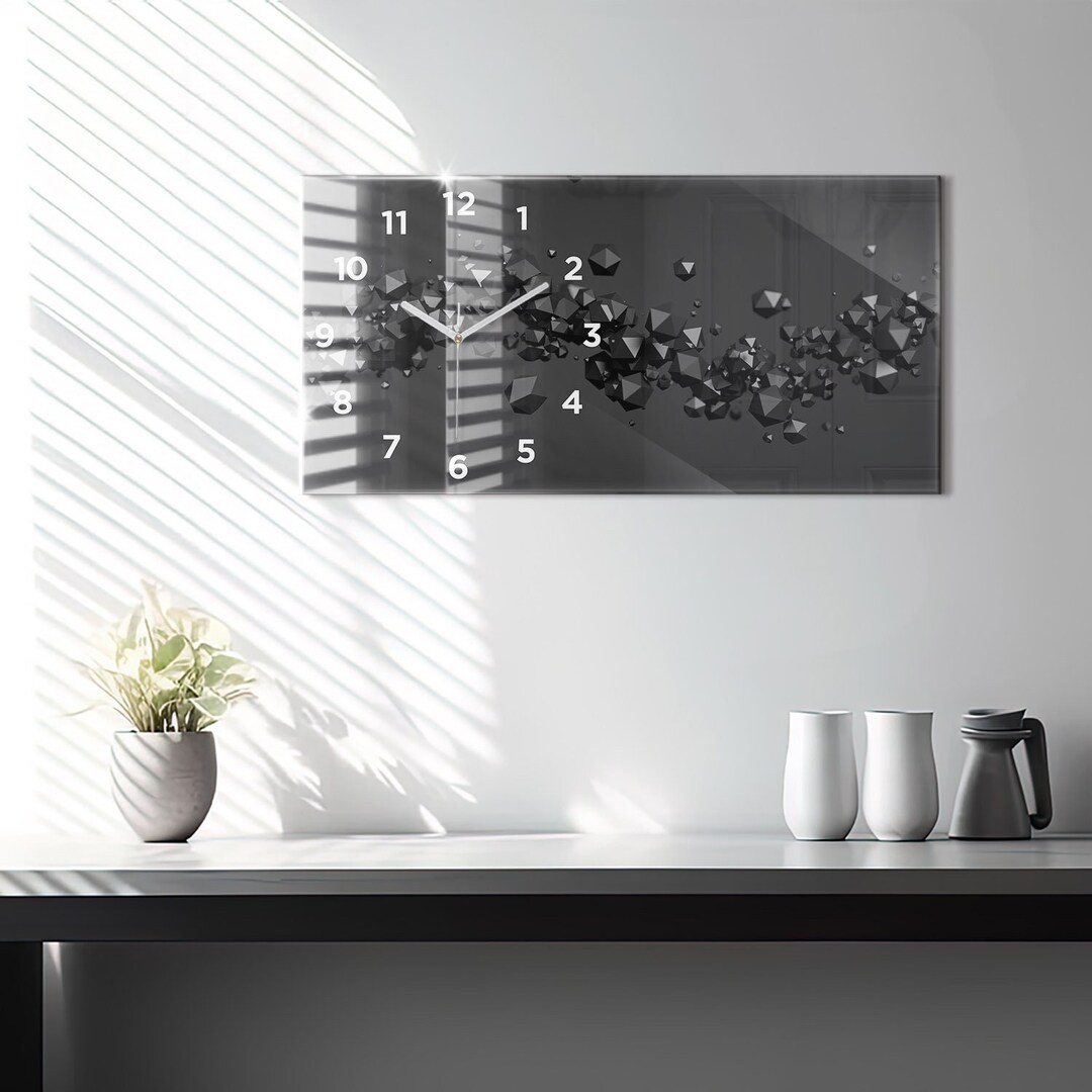 Black Abstraction Glass Clock, Black Modern Wall Clock, Unique Wall ...