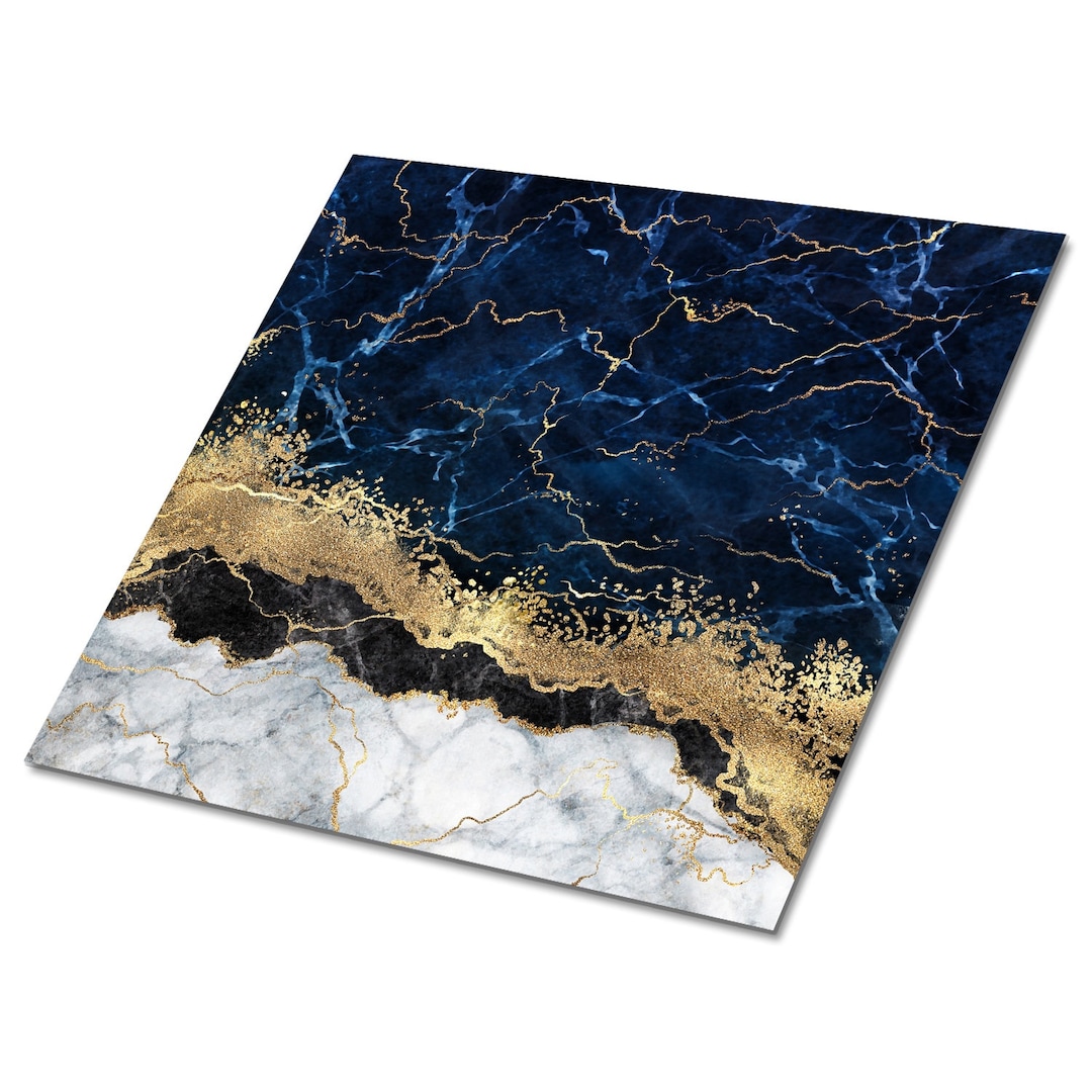 Nautical Abstraction Vinyl Floor Tiles, Blue Vinyl Wall Panels, Gold ...