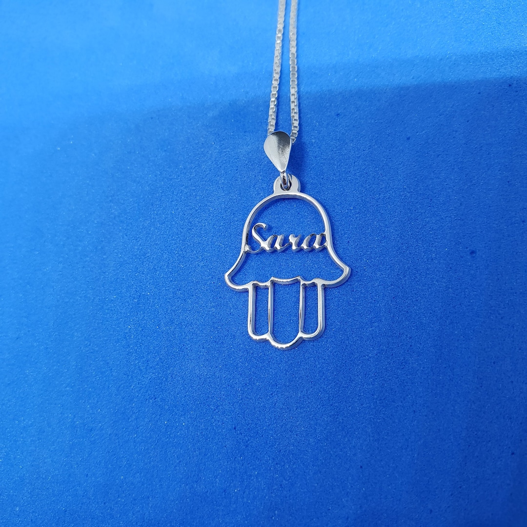 Hamsa Necklace Kids Names, Jewish Hamsa Necklace Silver - Etsy