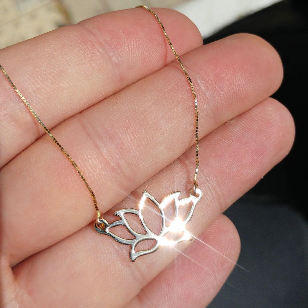 14K Gold Lotus Flower Necklace, Lotus Flower Jewelry, Lotus Flower ...