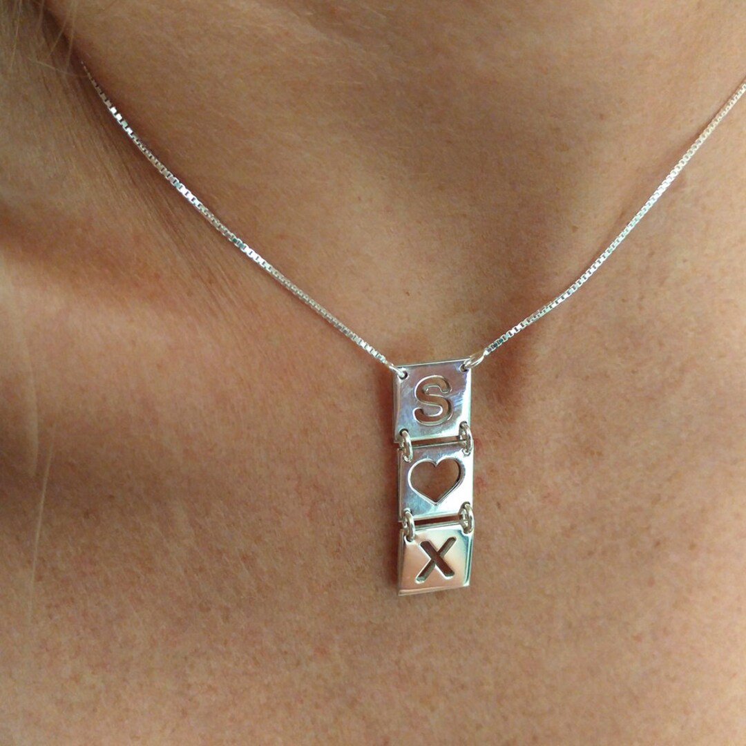 Sex Necklace Silver, Initials Pendant, Initial Necklace, Vertical Name ...