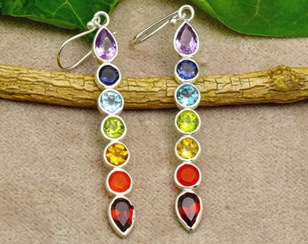 7 Chakra Healing Earrings Crystal Chip Earrings Rainbow - Etsy