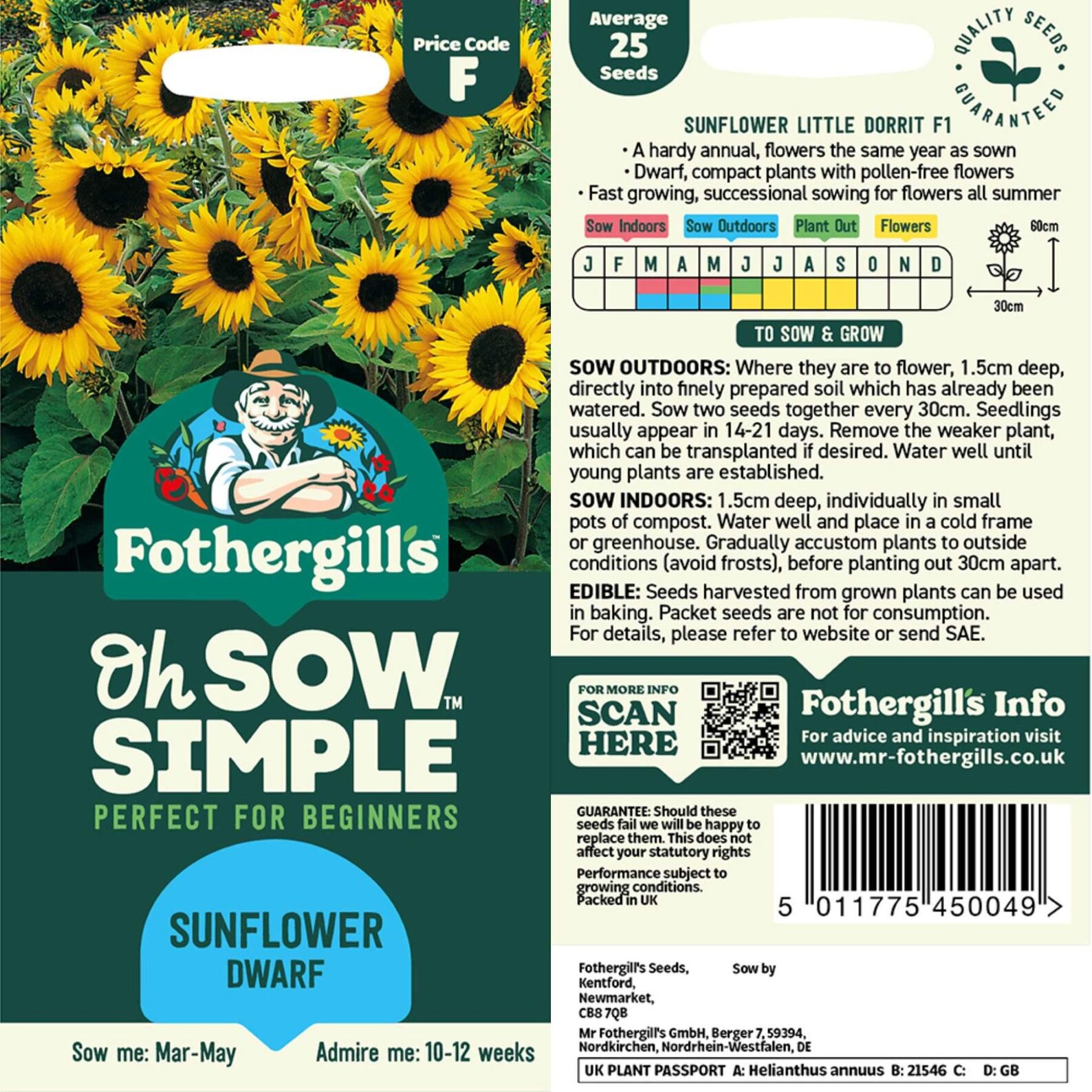 Mr Fothergills Sunflower Dwarf Seed, Oh Sow Simple Seed From Easy to ...