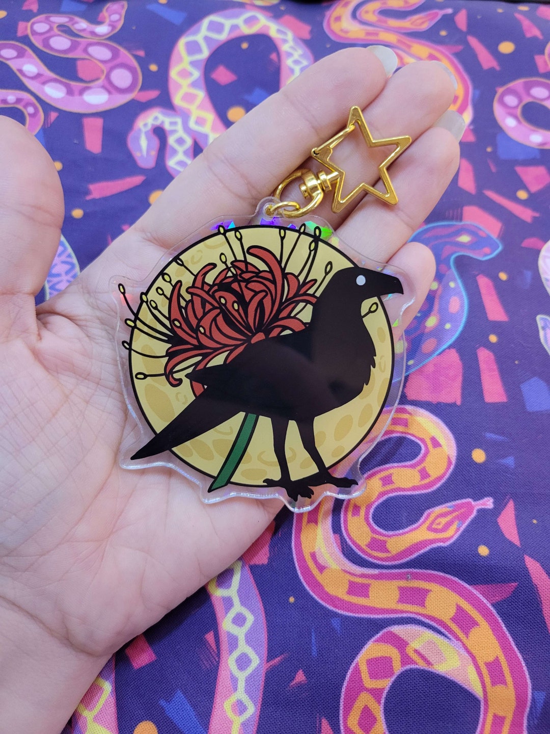 Crow and Spider Lily Keycharm - Etsy