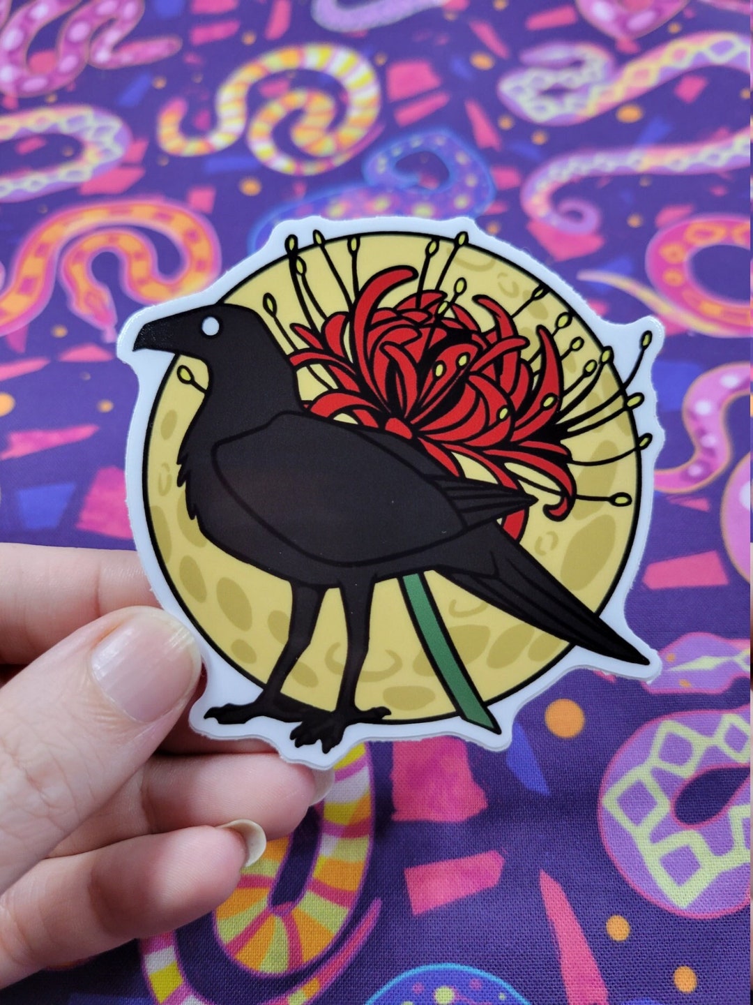 Crow & Spider Lily Sticker - Etsy