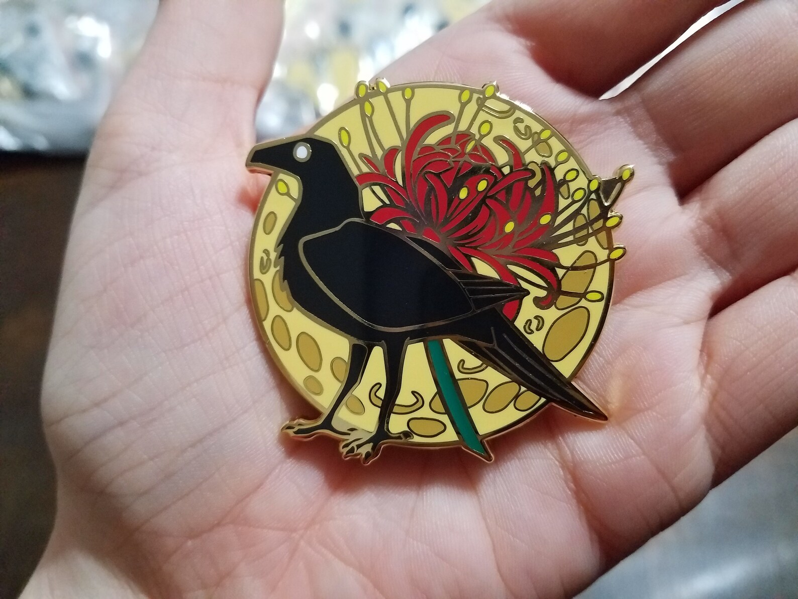 Crow and Spider Lily Enamel Pin - Etsy