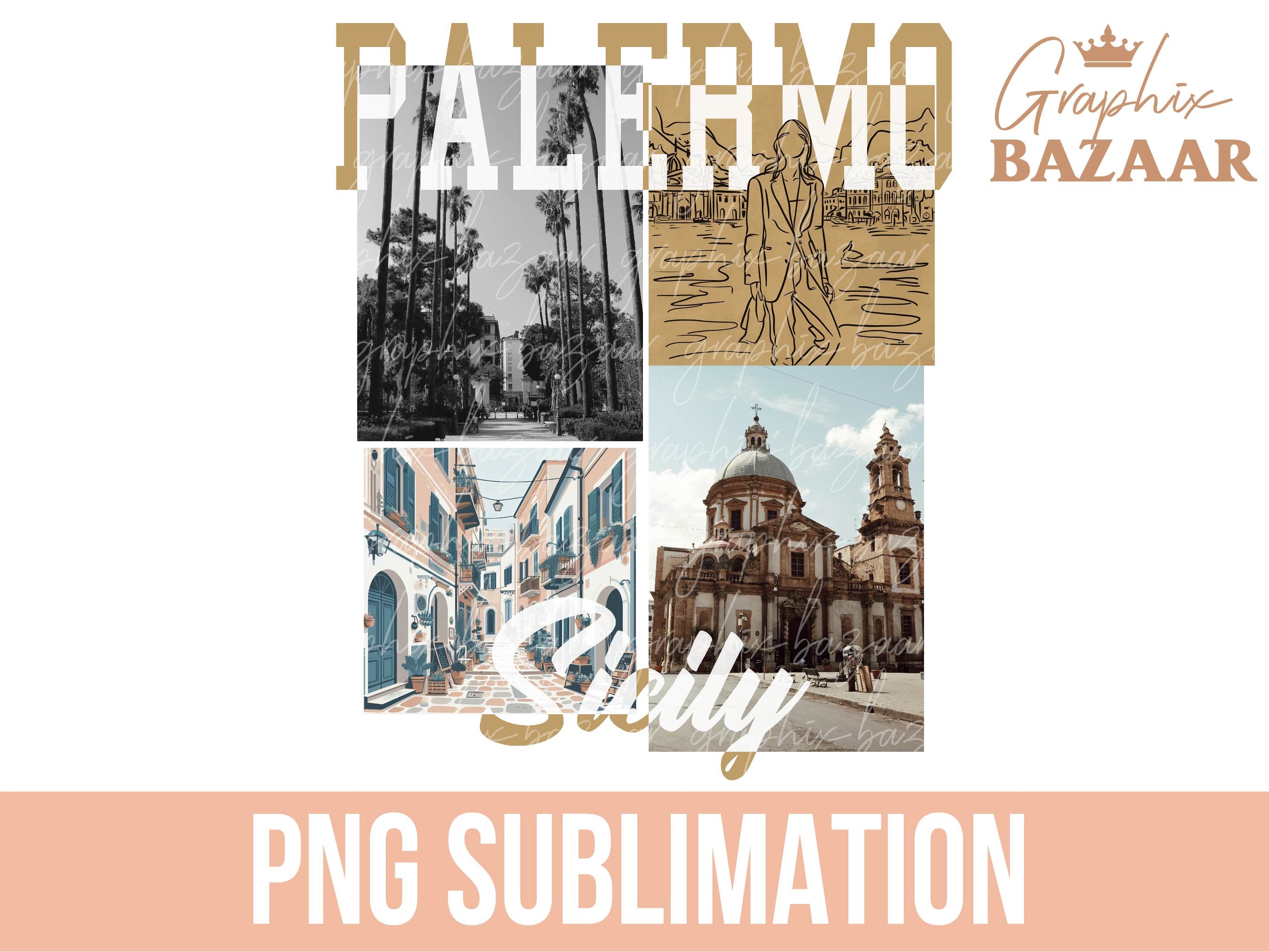 Palermo Collage PNG Italy Sublimation Design Sicily Vacation Collage ...
