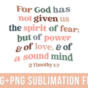2 Timothy 1:7 PNG Boho Christian Sublimation Design Bible Verse Shirt ...