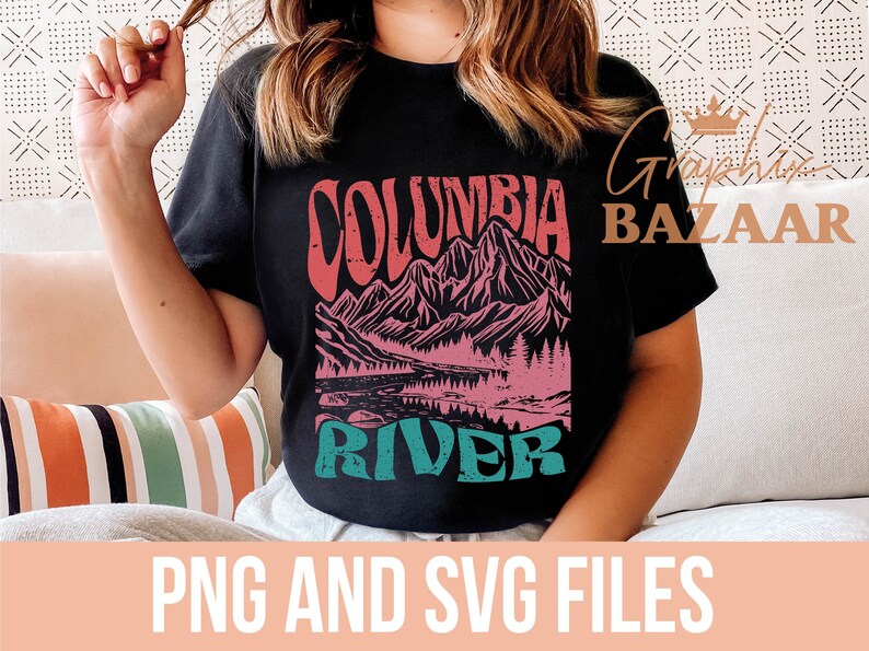 Columbia River PNG Vintage River SVG Sublimation Design Retro Mountains ...