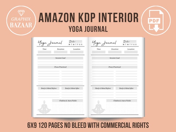 Yoga Log Book KDP Interior With Commercial Rights Yoga Journal | Etsy
