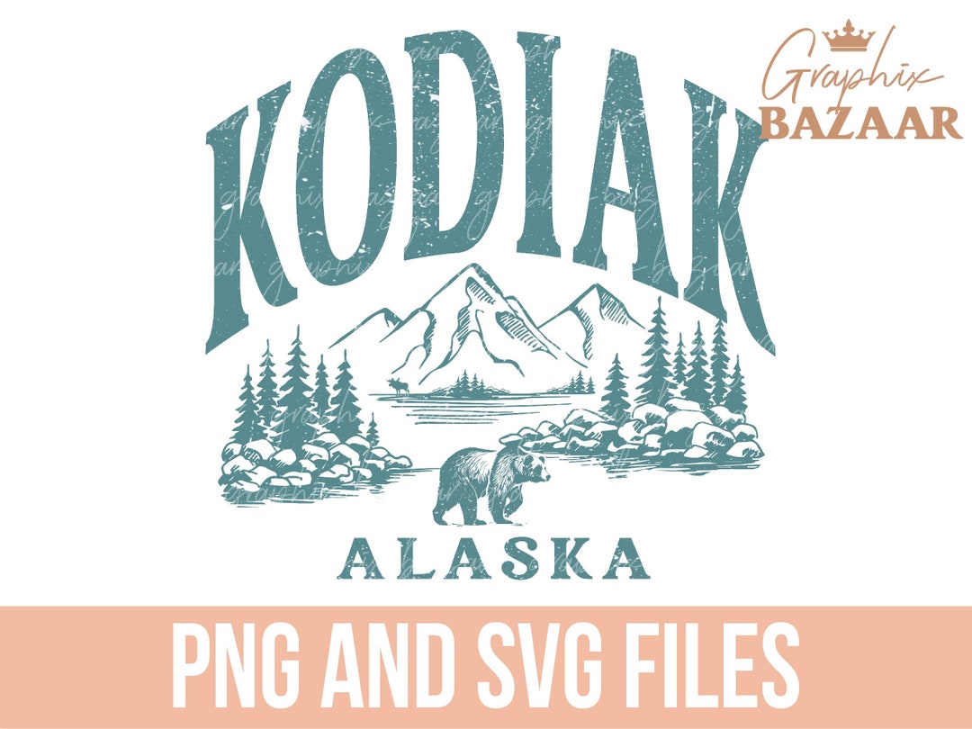 Kodiak PNG Teal Vintage Kodiak Alaska Sublimation Nature Lover Clipart ...