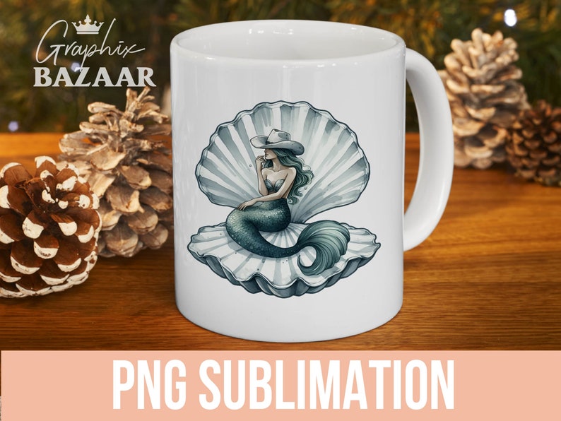 Mermaid Cowgirl PNG Cowboy Mermaid Sublimation Design Blue Sea Shell ...