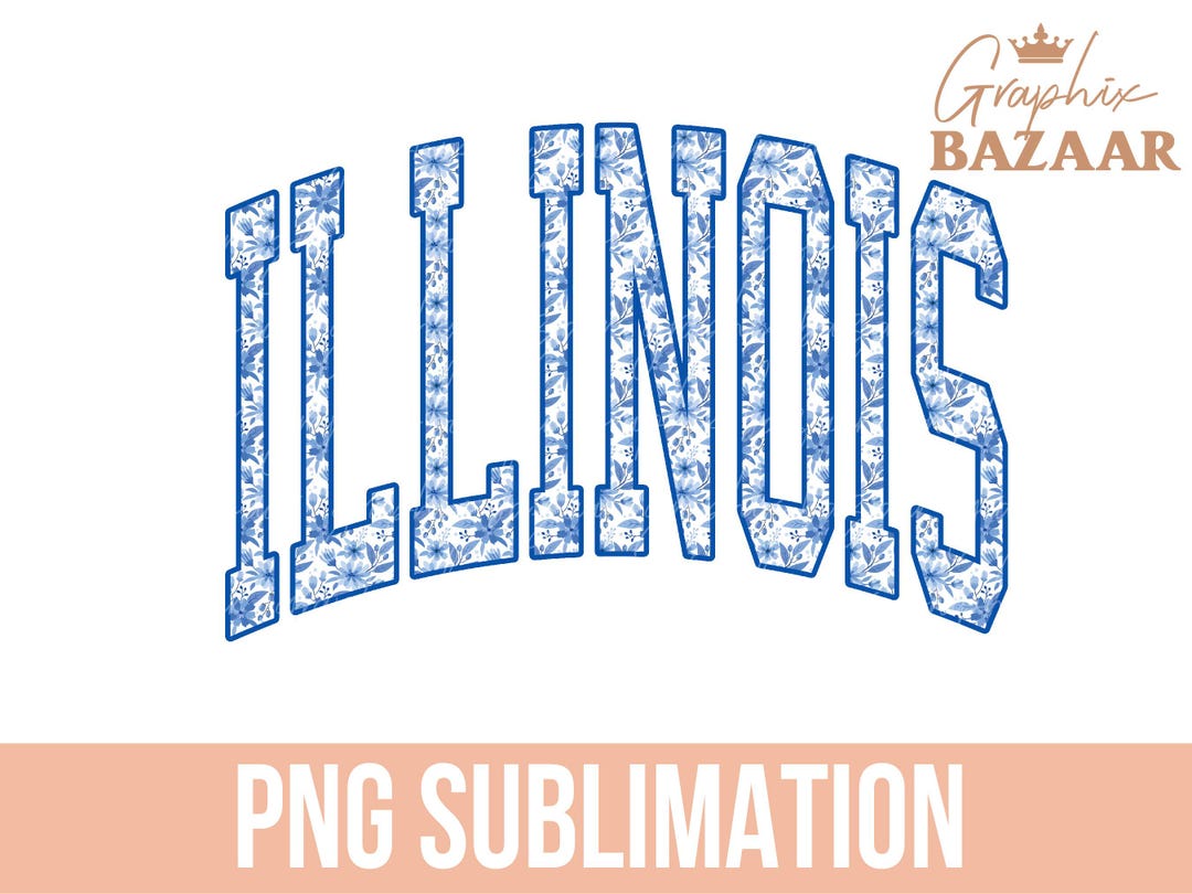 Illinois PNG Illinois Blue Floral Sublimation Design Varsity Style ...