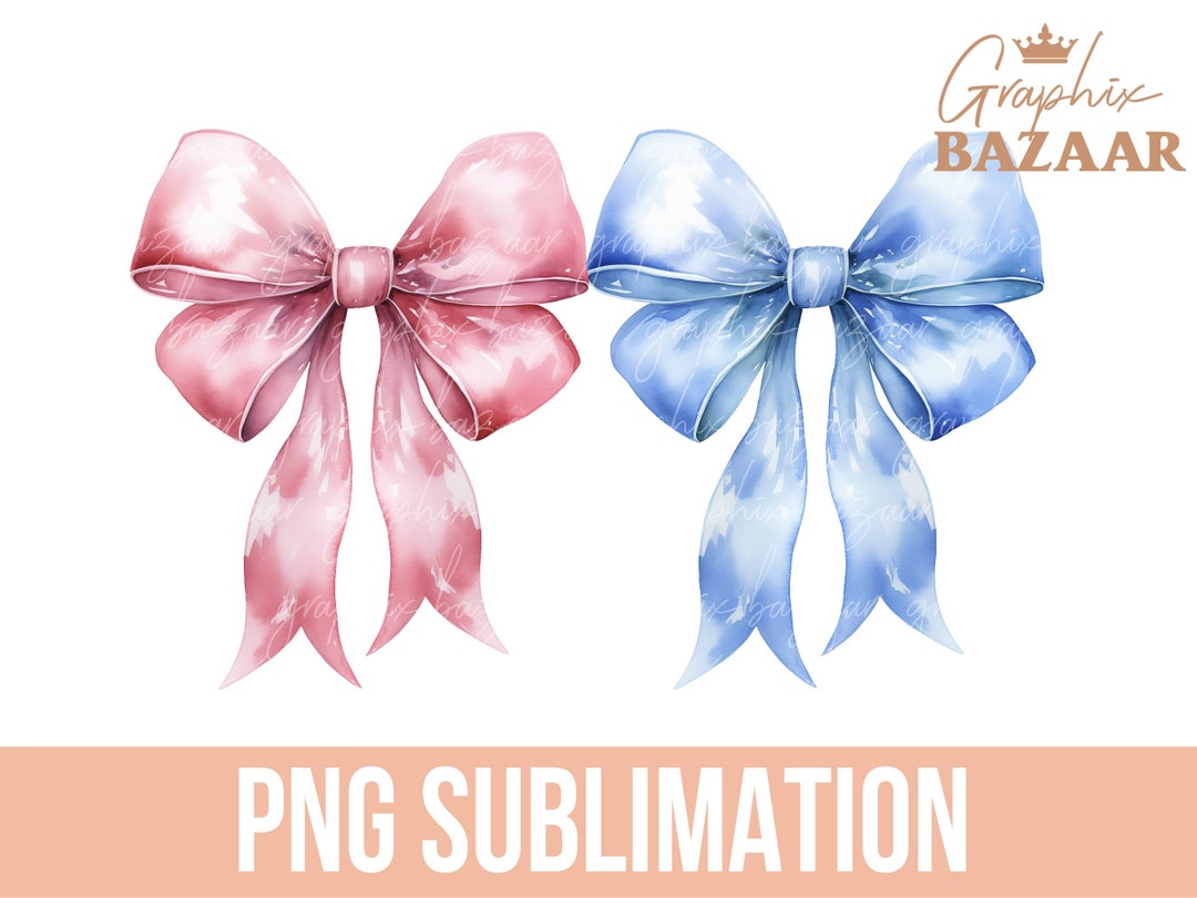 Ribbon Bow Clipart Set PNG Pink Coquette Bow Sublimation Blue Bow ...