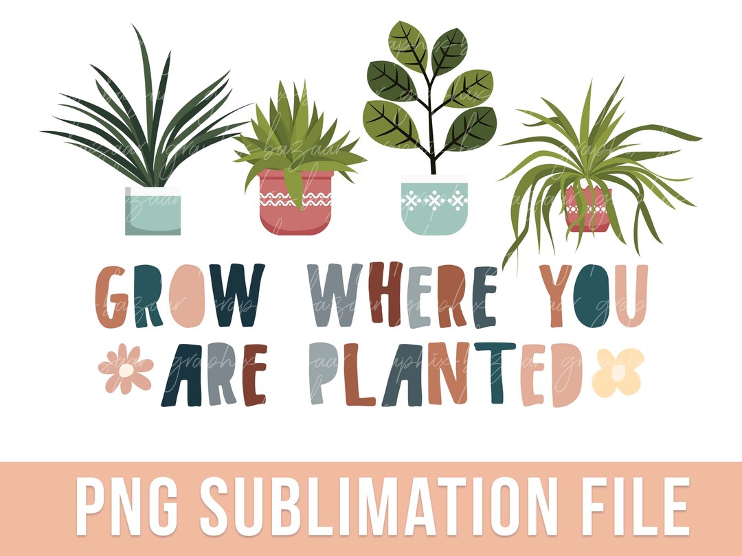 Grow Where You Are Planted PNG Boho Plants Sublimation Design Mental ...