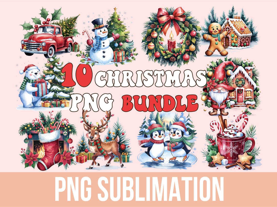 10 Christmas Clipart Bundle Watercolor Christmas Sublimation Pack ...
