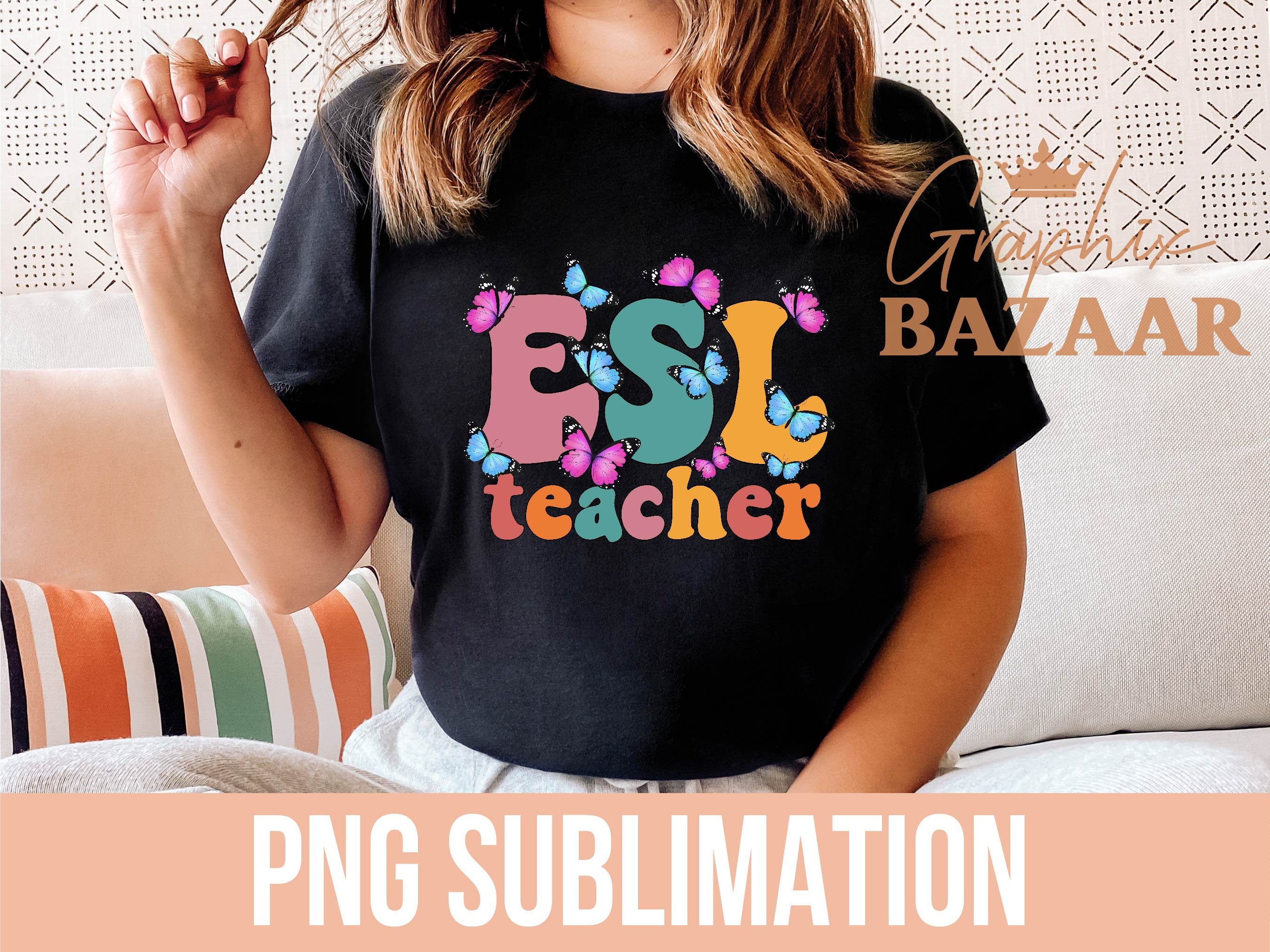 ESL Teacher PNG Retro ESL Teacher Sublimation File Butterflies Esl ...