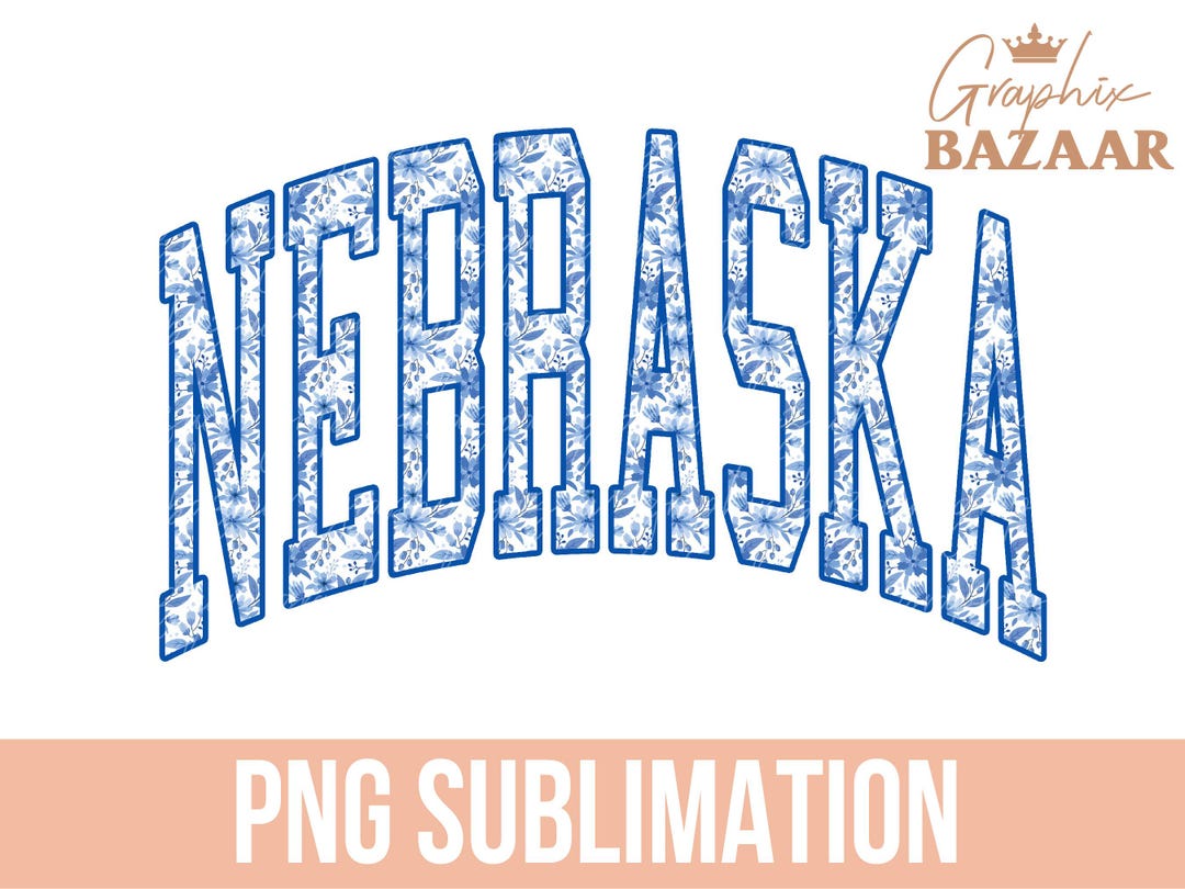 Nebraska PNG Nebraska Blue Floral Sublimation Design Varsity Style ...