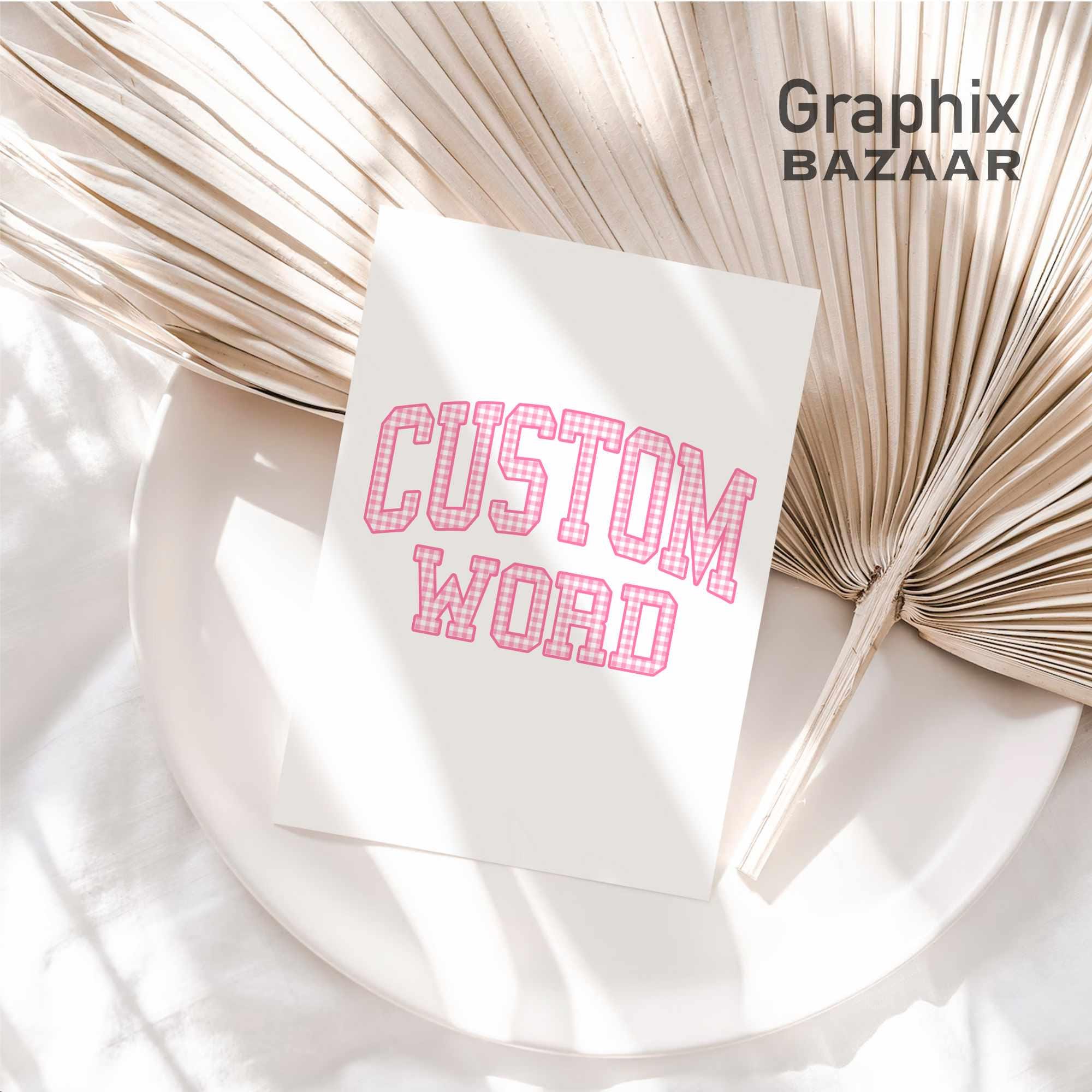 Custom Word Pink Gingham PNG Personalized Name Pink Gingham Sublimation ...