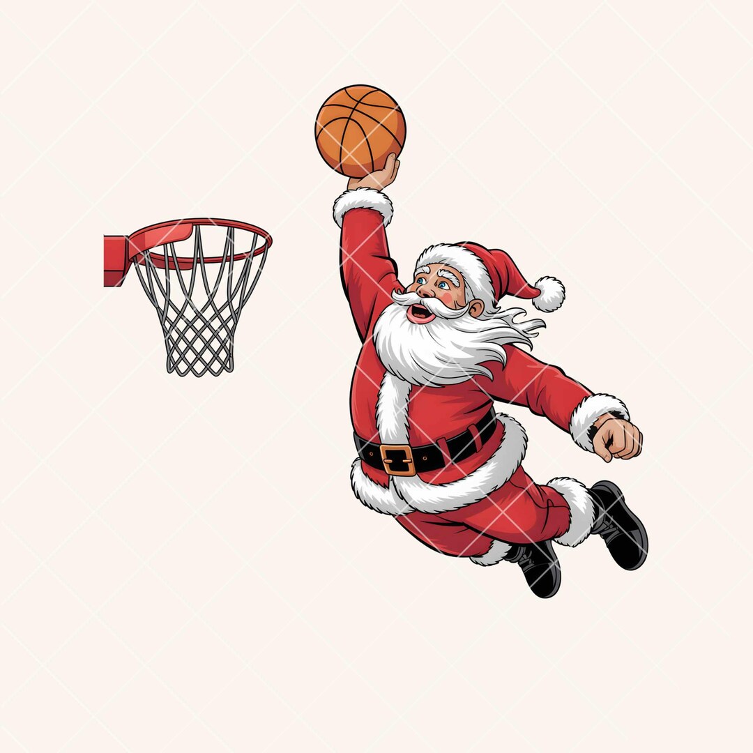 Santa Slam Dunk Clipart Santa Claus Playing Basketball Sublimation ...