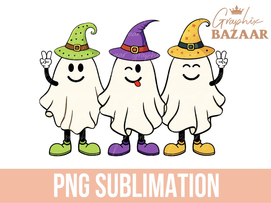 Happy Ghosts PNG Cute Ghosts Sublimation Retro Halloween Shirt Design ...