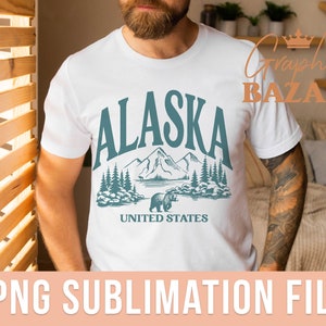 Alaska PNG Teal Alaska State Sublimation SVG Design Mountains and Trees ...