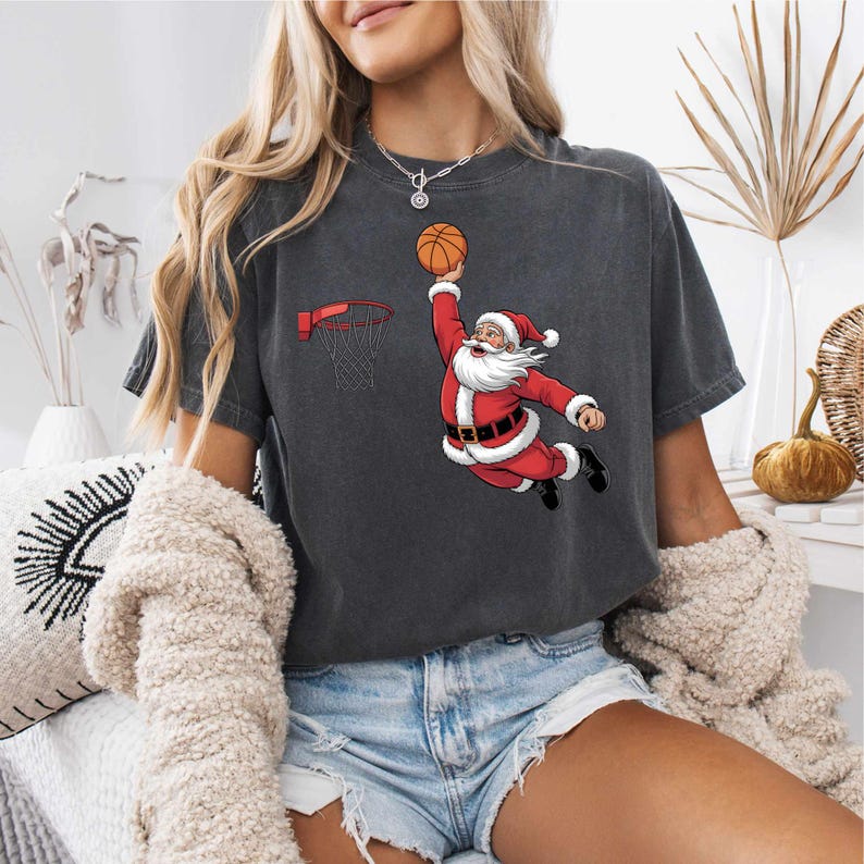 Santa Slam Dunk Clipart Santa Claus Playing Basketball Sublimation ...