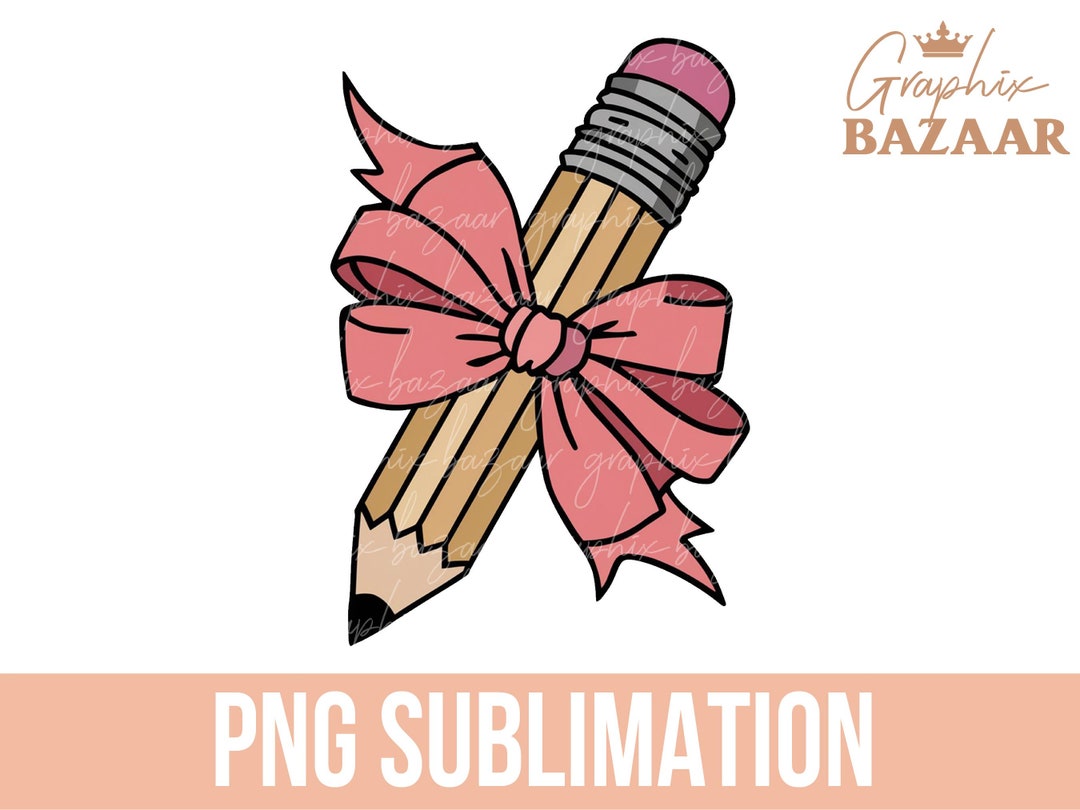 School Pencil With Big Bow Clipart Cute Teacher Shirt Design Pencil ...