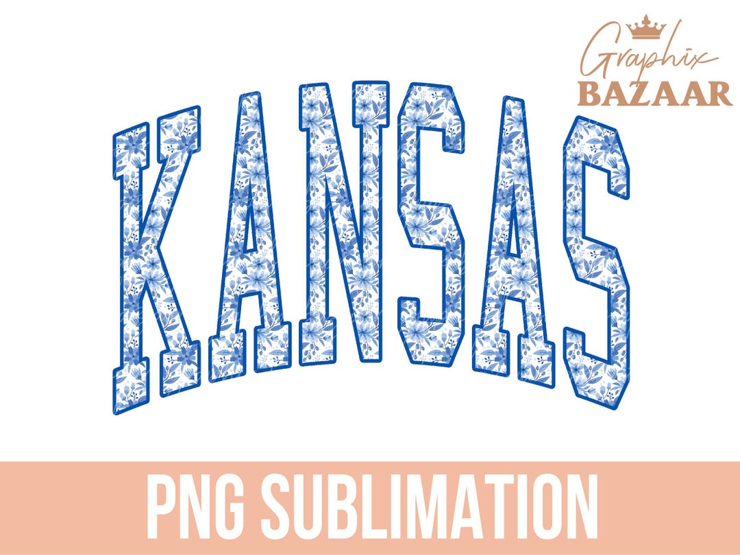Kansas PNG Kansas Blue Floral Sublimation Design Varsity Style Kansas ...