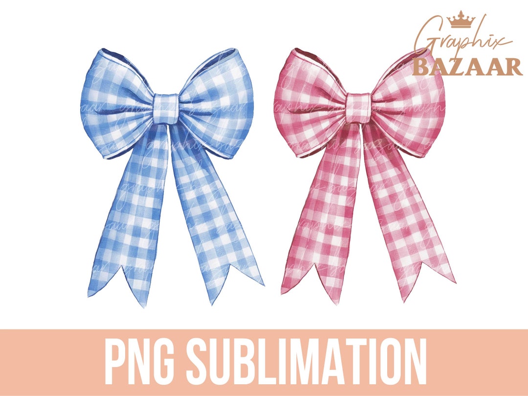 Checkered Bow Clipart Set PNG Pink Coquette Bow Sublimation Blue Bow ...