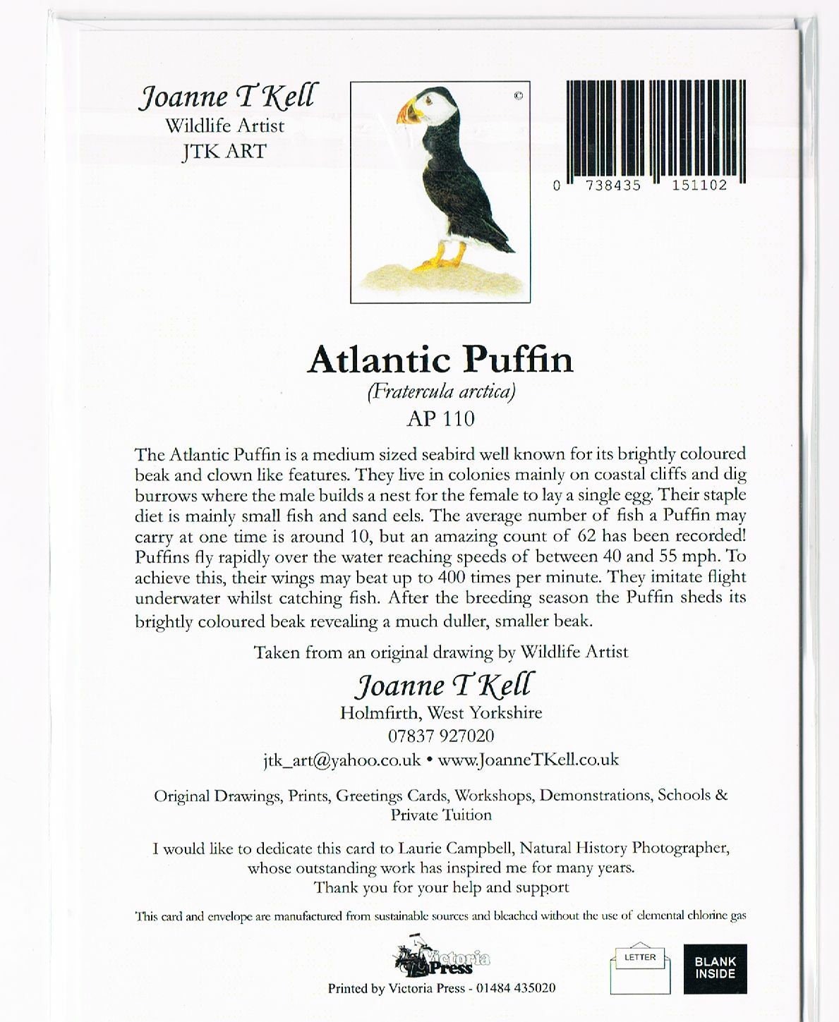 ATLANTIC PUFFIN - Wildlife / Bird Greetings Card - Print From an ...