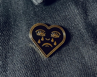 Crying Heart Pin Cartoon Face Sad Face Button Brooch Crystals - Etsy