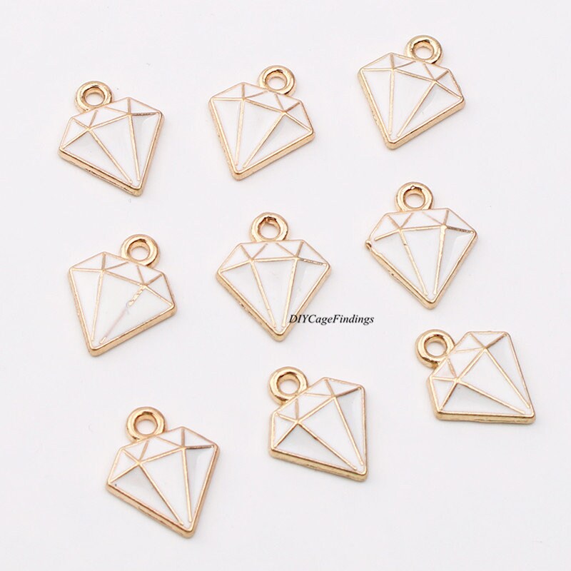 Diamond Charms- 10pcs 15x12mm White Enamel Gold Plated Diamond Charms ...