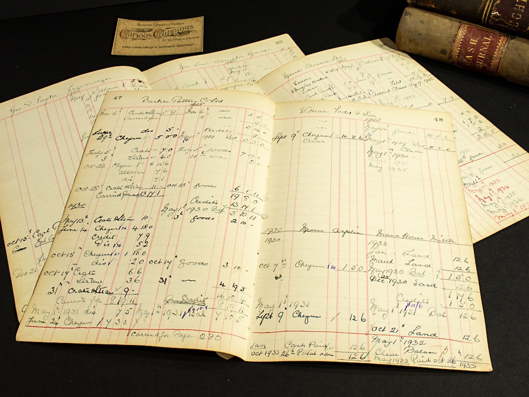 Vintage Ledger Pages From 1920s and 1930s, 6 Pages for Junk Journaling ...