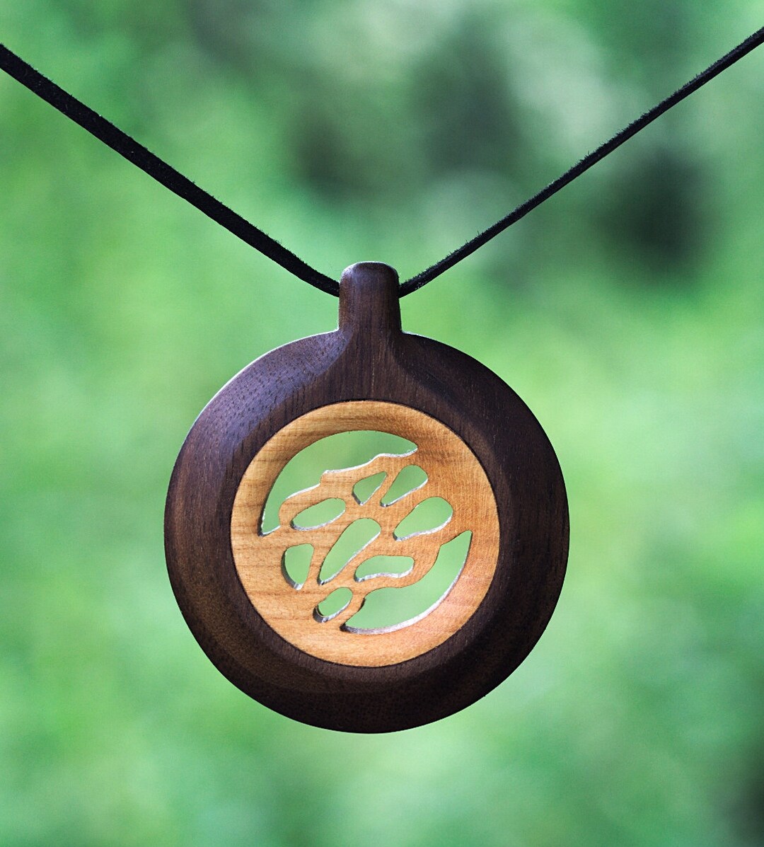 Handmade Wood Pendant Necklace, Leather Cord, Annabell Jewelry - Etsy