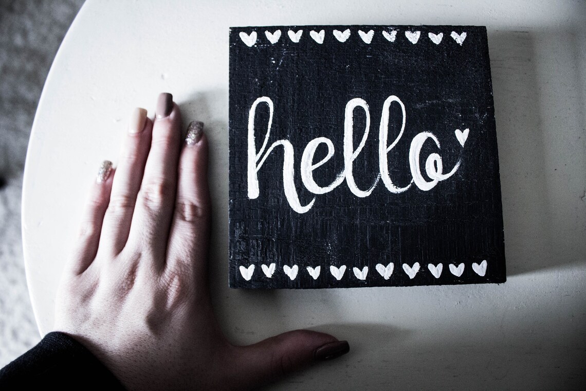 Hello Small Desk Sign Office Decor Wooden Sign | Etsy