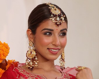 Gold Kundan Tikka W/earring Set Indian Bridal Maang Tikka Teeka Tika ...
